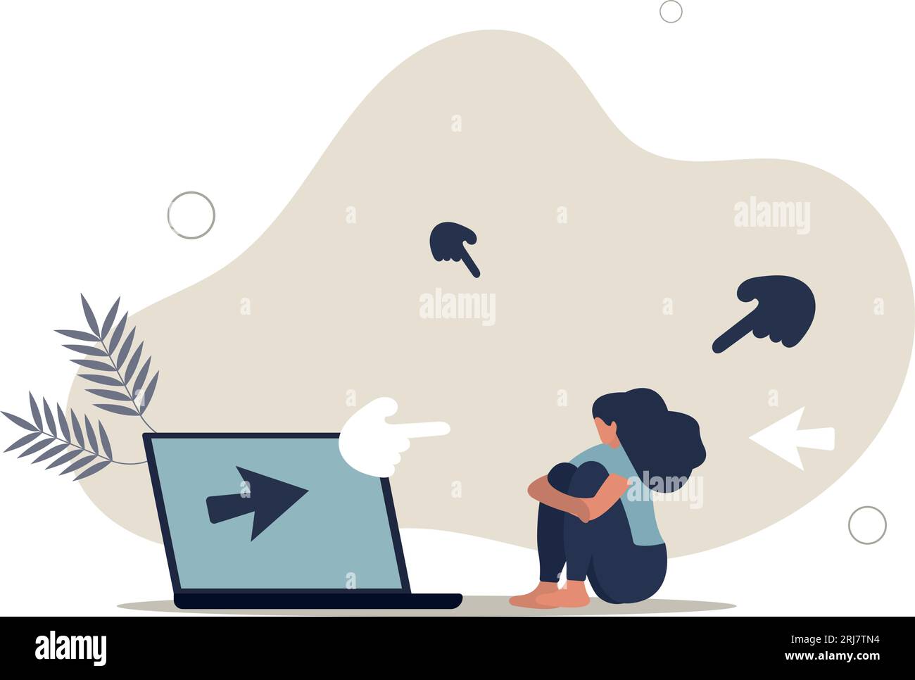 Cyber bullying, internet abuse or online troll, social media problem ...