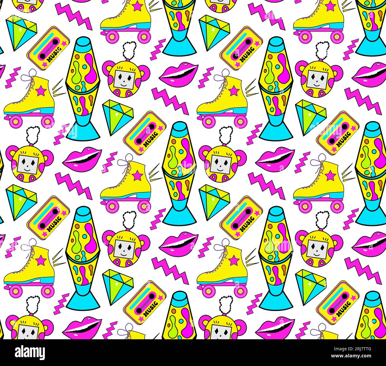 Trendy 90s style seamless pattern with neon items elements,Fashion ...