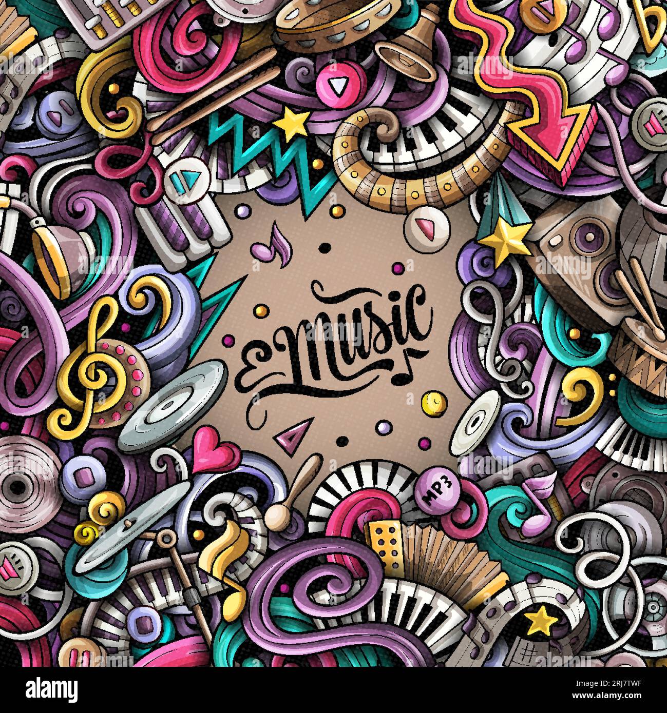 Music vector doodles illustration. Musical frame design. Sound elements ...