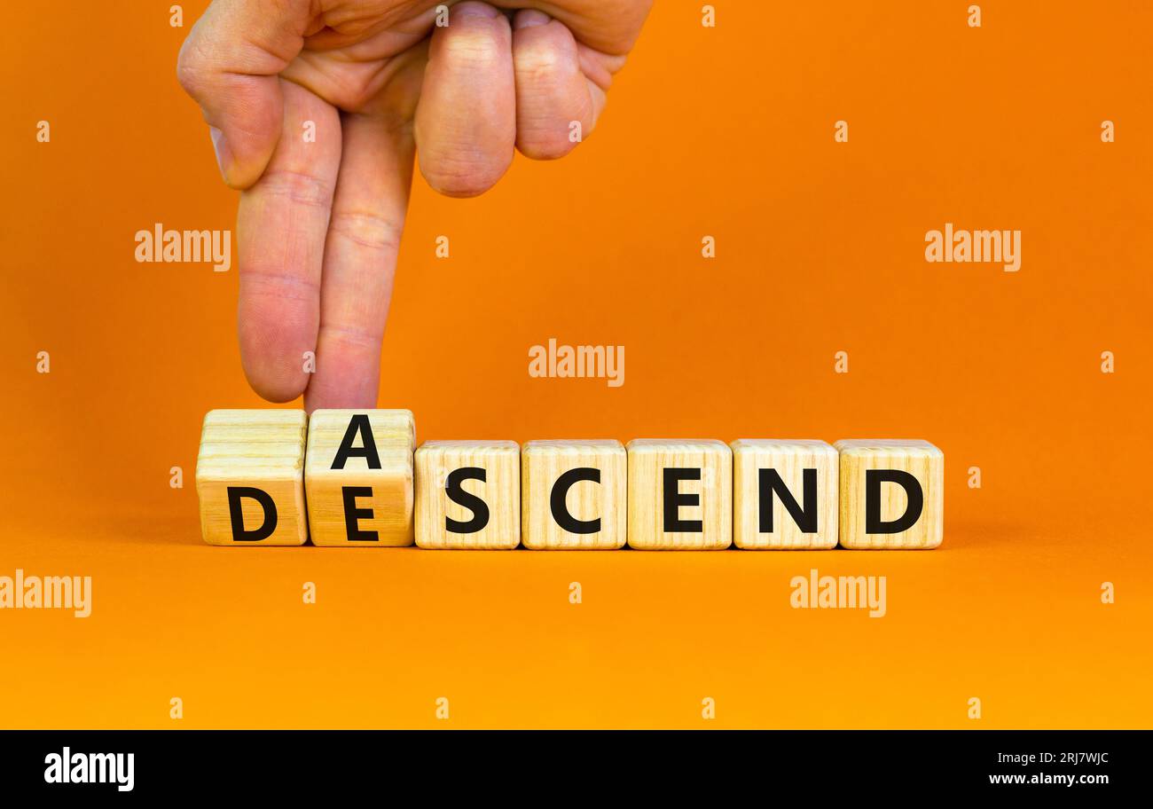 Ascend or descend symbol. Concept words Ascend and Descend on wooden ...