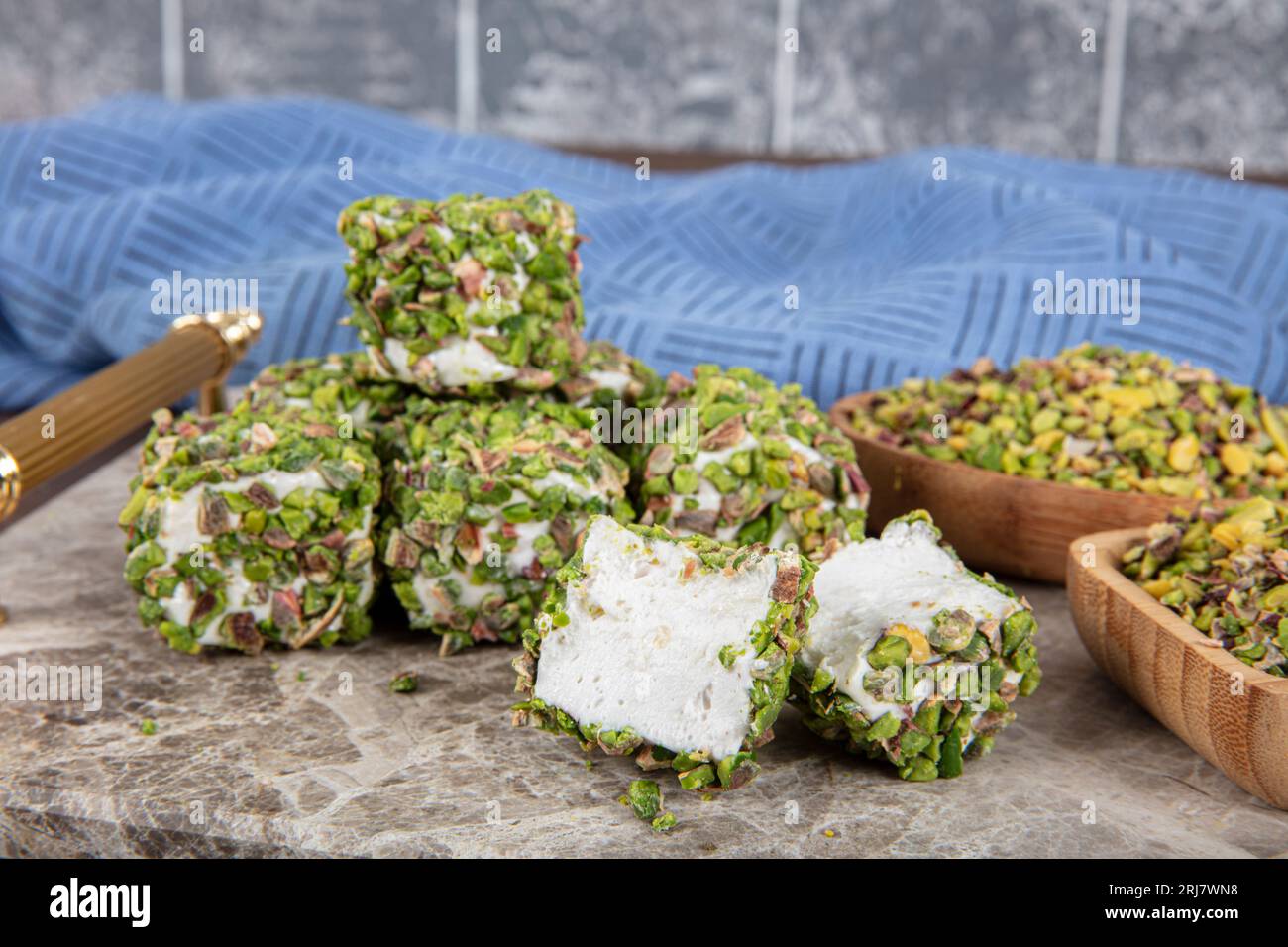 Delicious Turkish Delight with pistachios. Assortment of Turkish ...