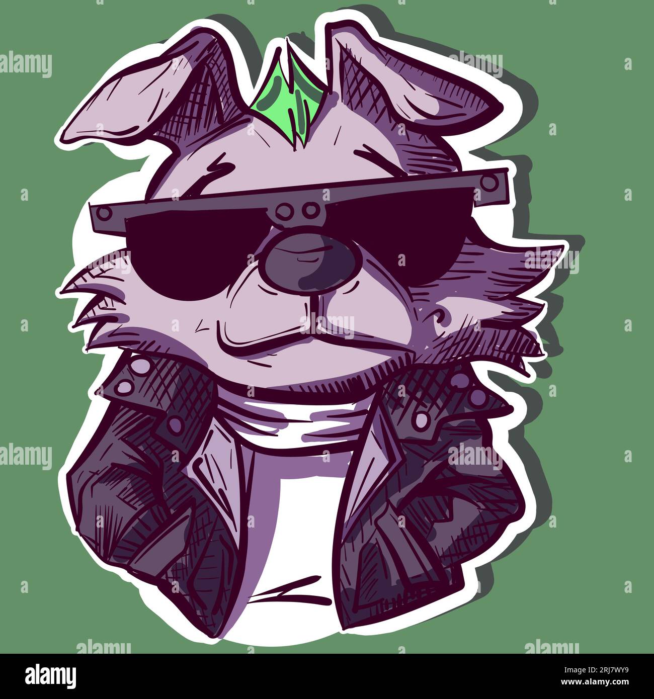Digital art of a cool punk dog wearing sunglasses and a leather jacket ...