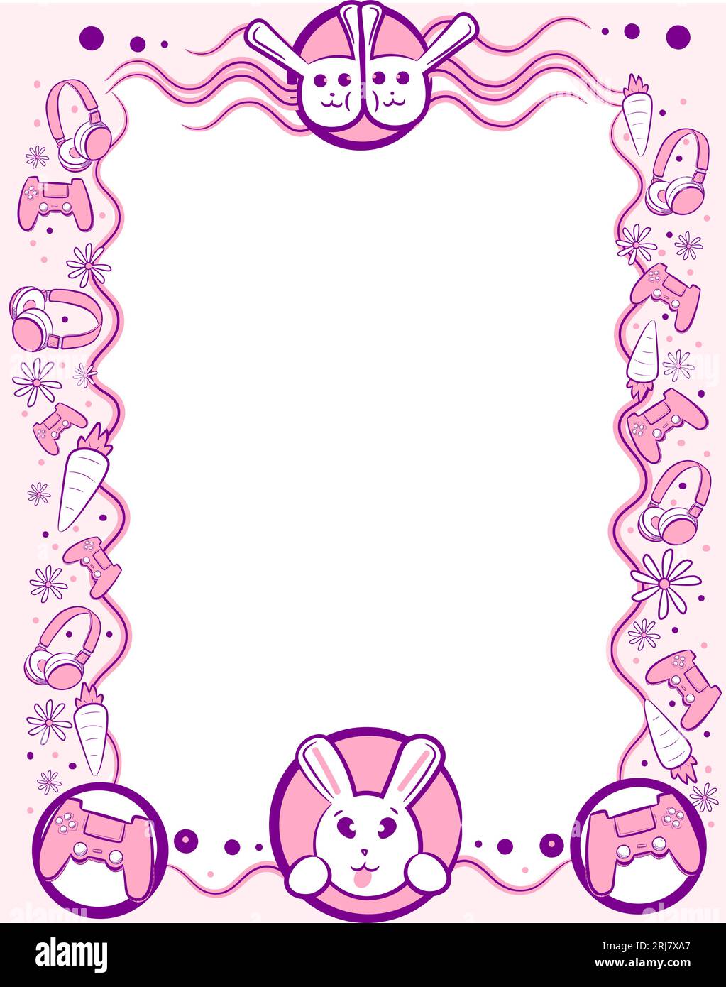 Pink and purple kawaii frame with bunnies for gamers. Cute border for ...