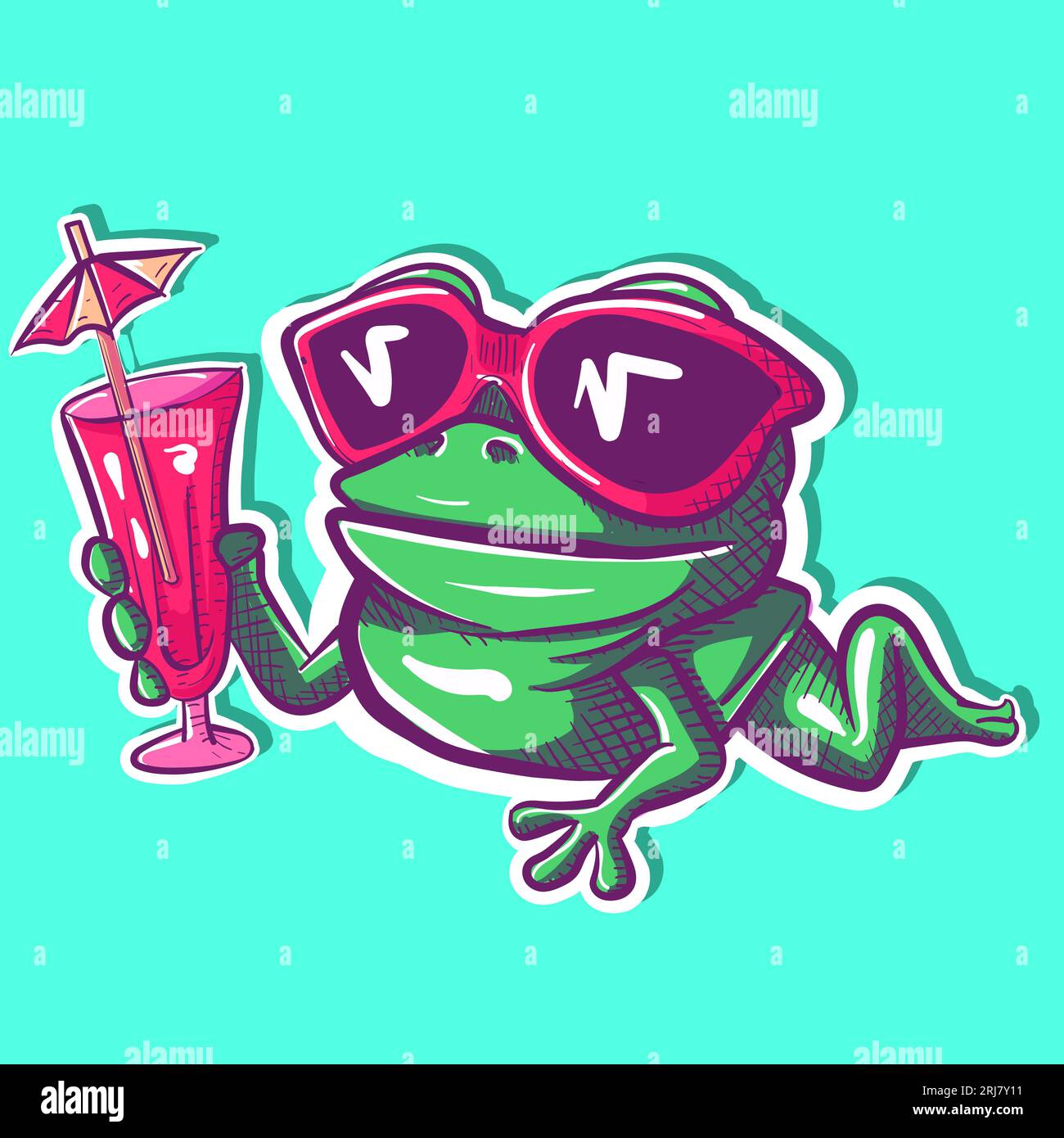 Digital art of a frog wearing glasses and drinking a cocktail. Vector ...