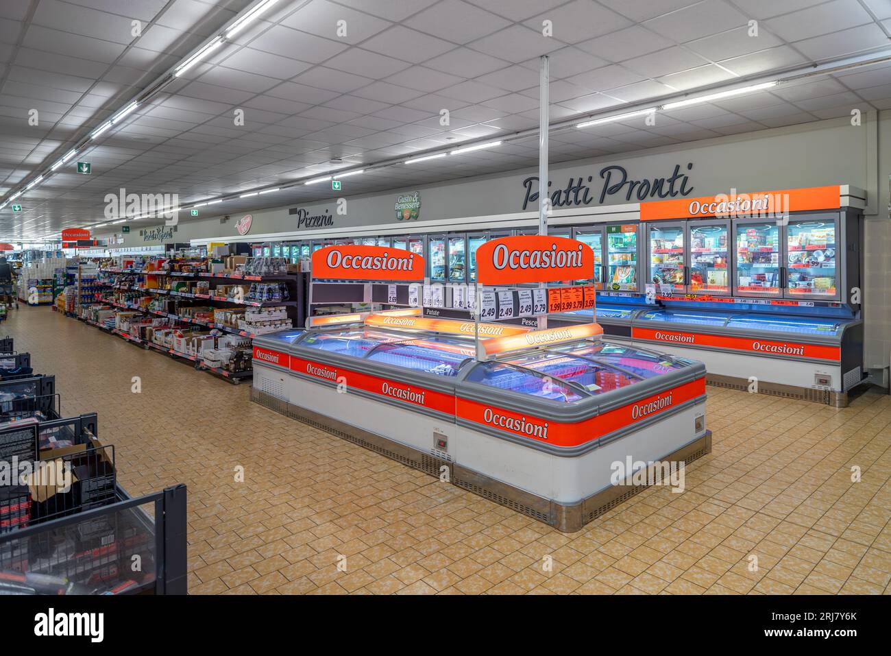 Fossano, Italy - August 14, 2023: interior view of italian LIDL ...