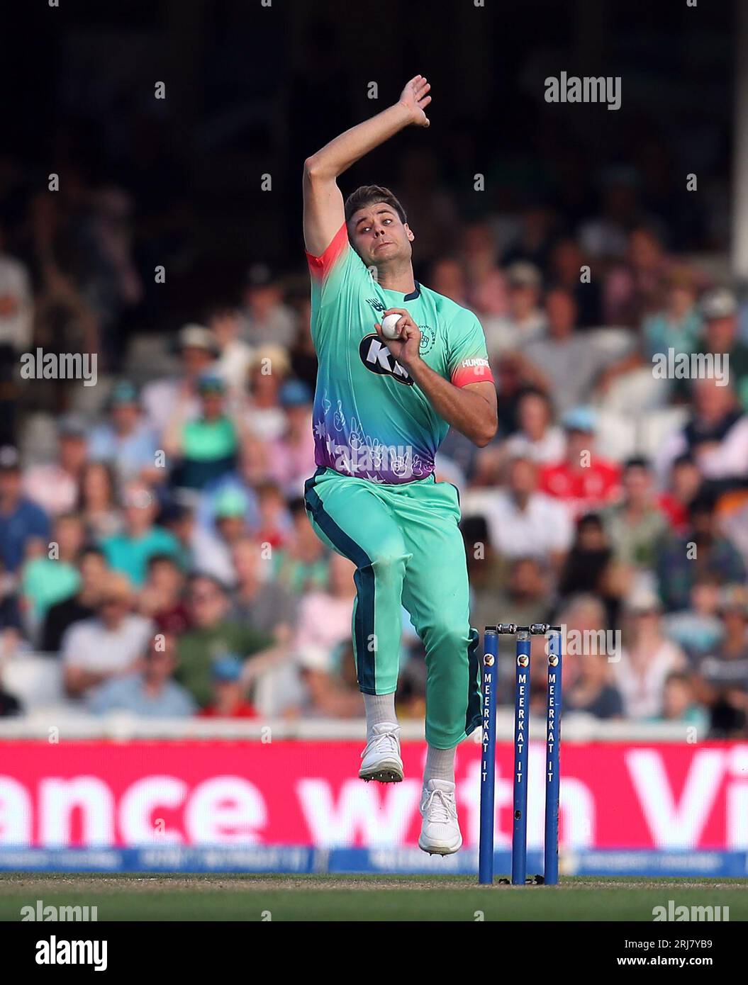 Oval Invincibles Spencer Johnson bowling during The Hundred match at ...