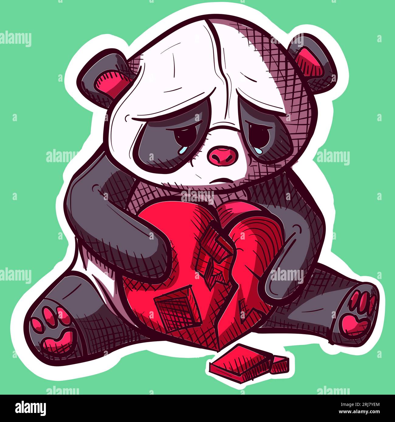 Digital art of an unhappy panda with tears in his eyes crying and ...