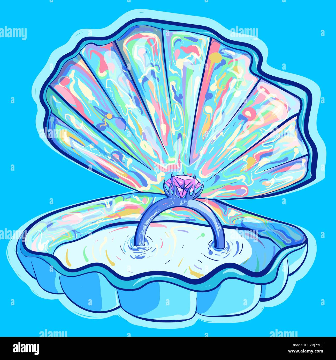Opened seashell with nacre shine effect on the inside. Vector art of an ...