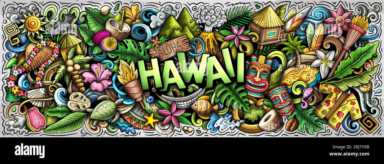 Aloha Hawaii doodle cartoon funny banner Stock Vector Image & Art - Alamy