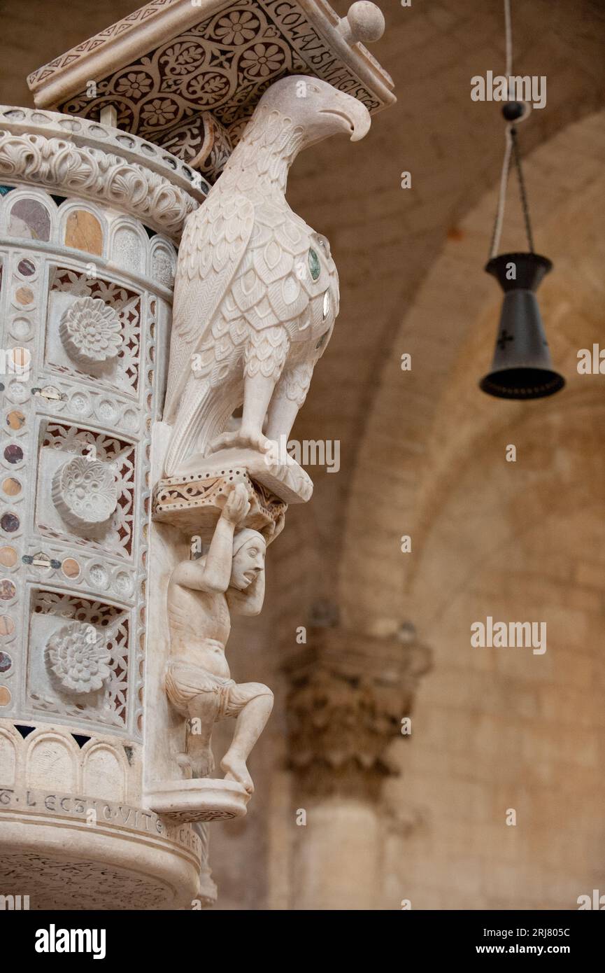 The richly carved marble ambo with precious carvings and fretwork Stock ...
