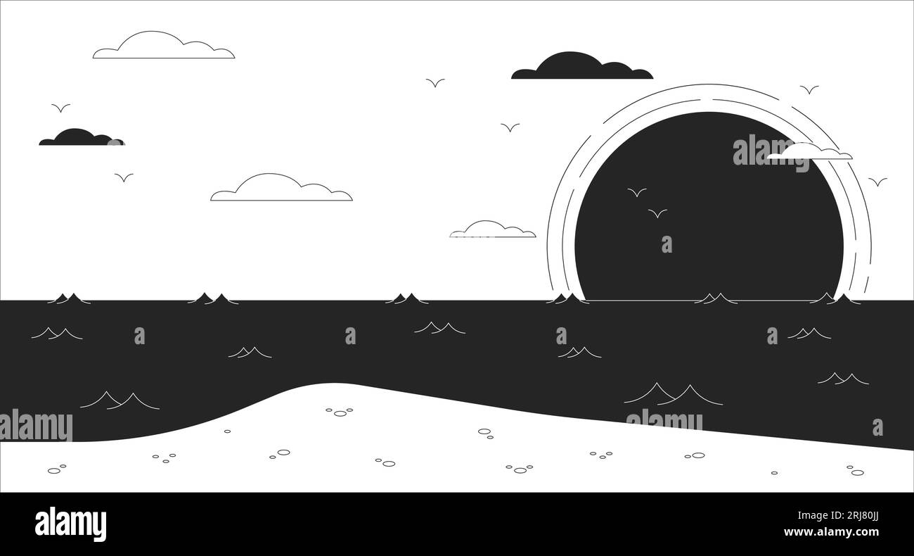 Sunset in the sea black and white chill lo fi background Stock Vector ...