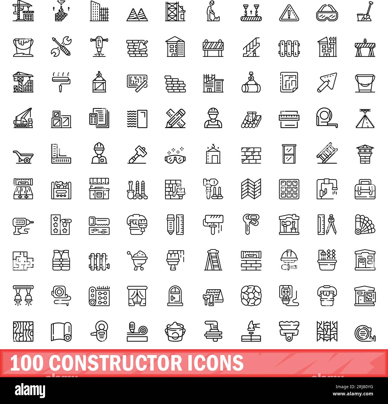 100 constructor icons set. Outline illustration of 100 constructor ...