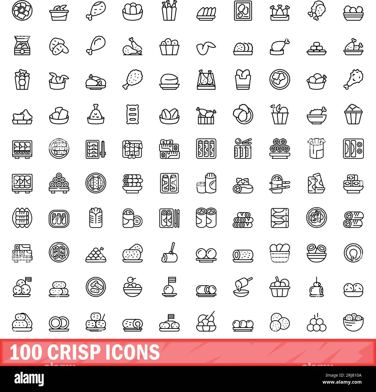 100 crisp icons set. Outline illustration of 100 crisp icons vector set ...