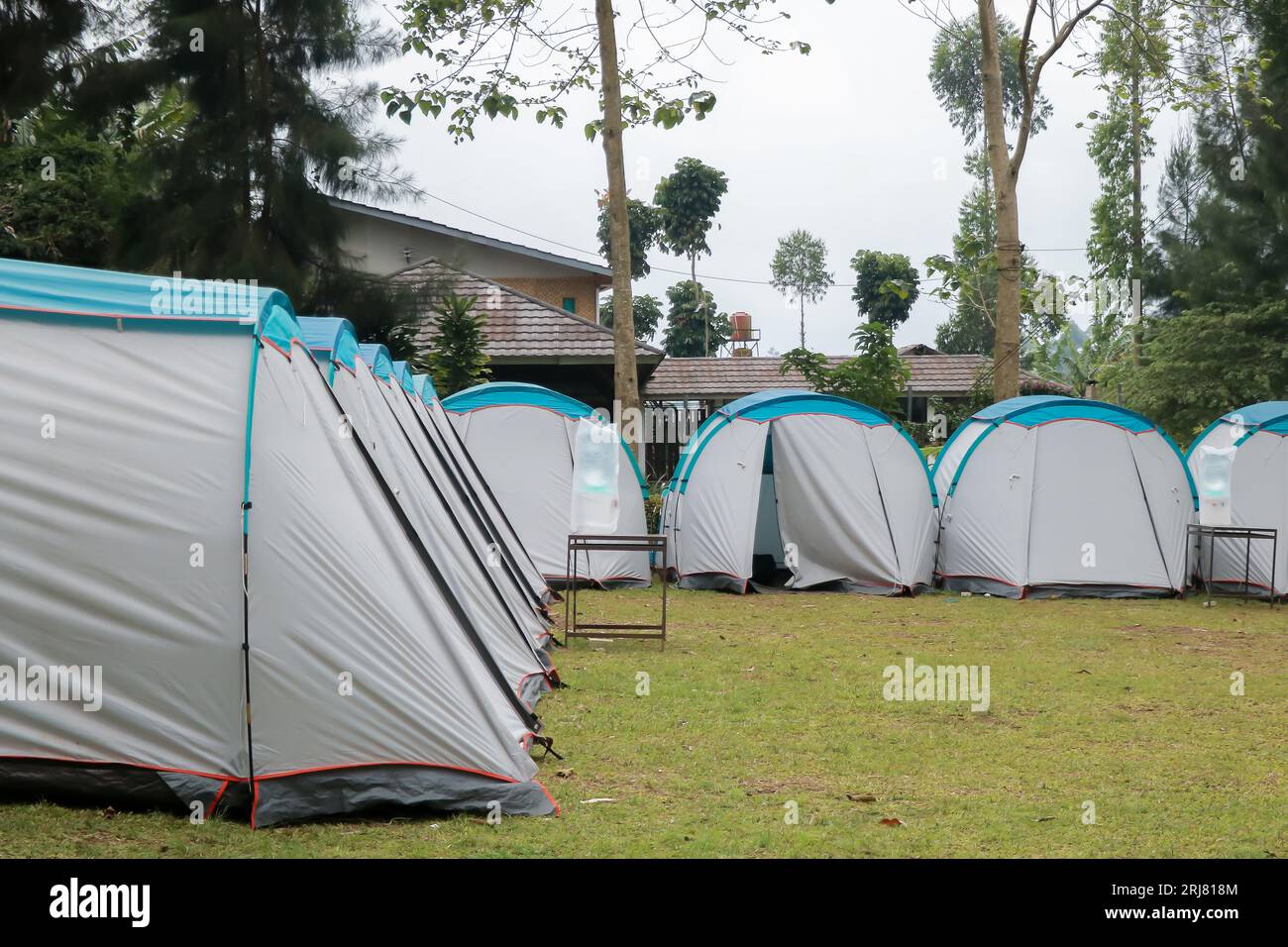 Camping and tent in the riverside. Panoramic landscape. Natural area ...