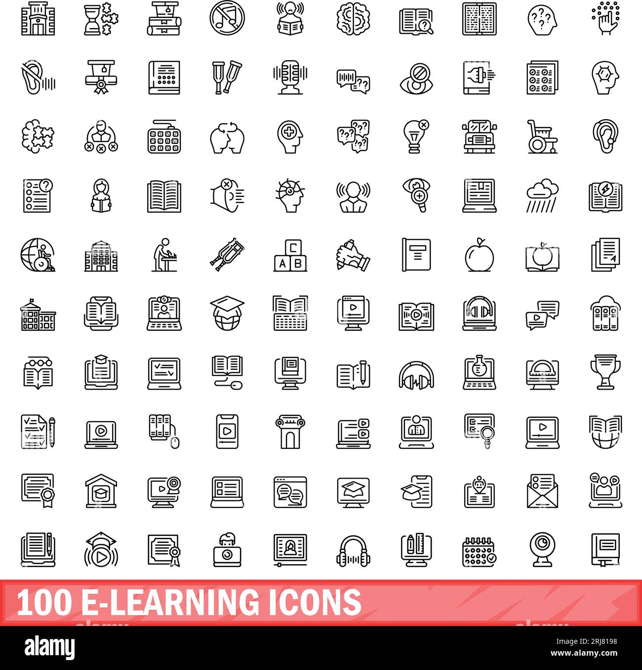 100 e-learning icons set. Outline illustration of 100 e-learning icons ...