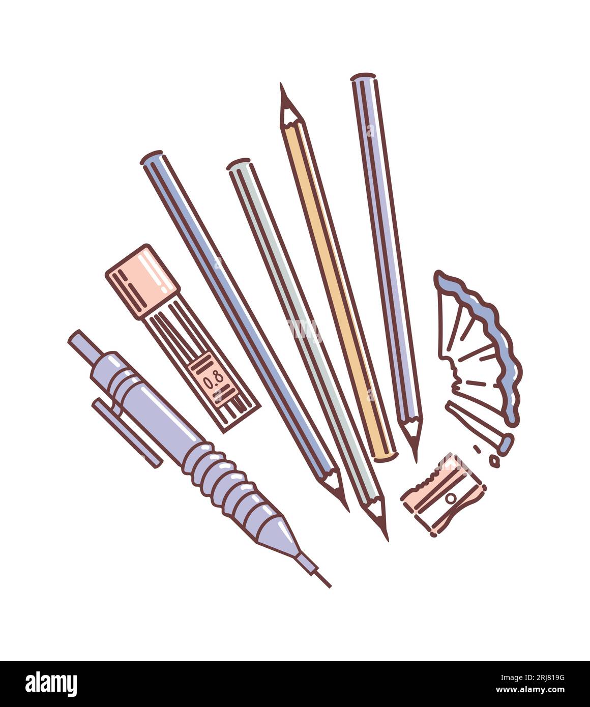 Simple pencils with a sharpener, shavings. Automatic pencil, pack of ...