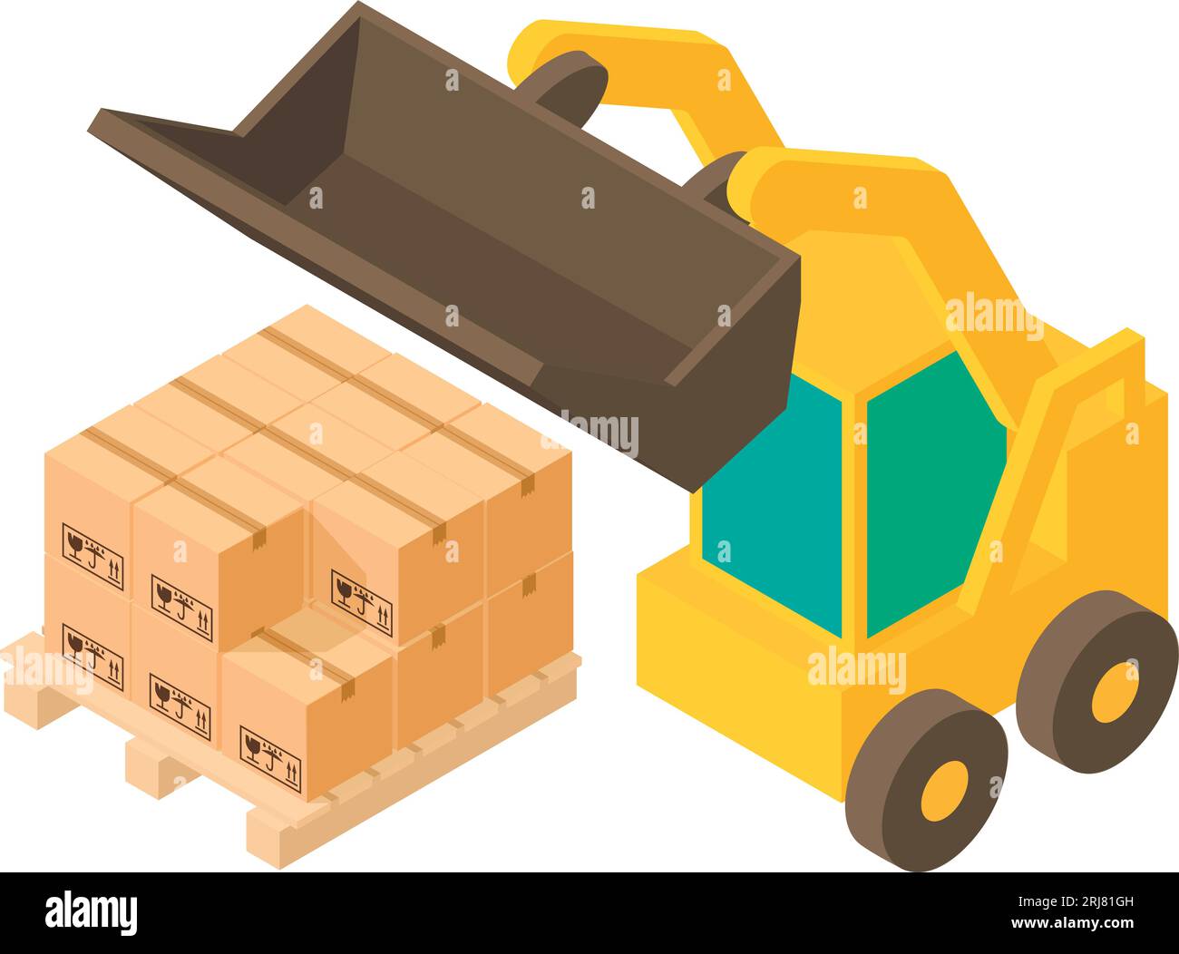 Reconstruction work icon isometric vector. New mini bulldozer near ...