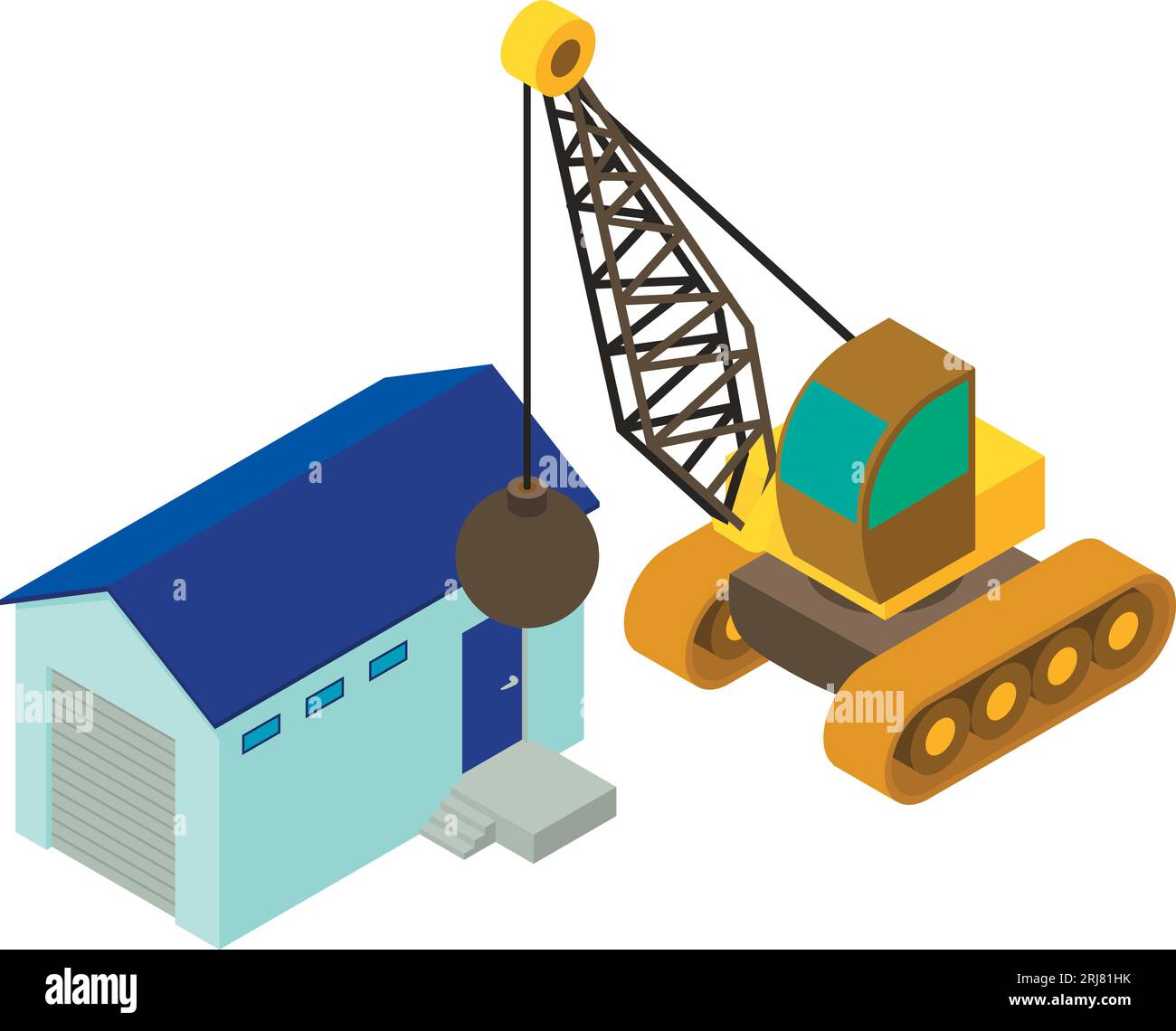 Demolition work icon isometric vector. Demolition crane and old utility ...