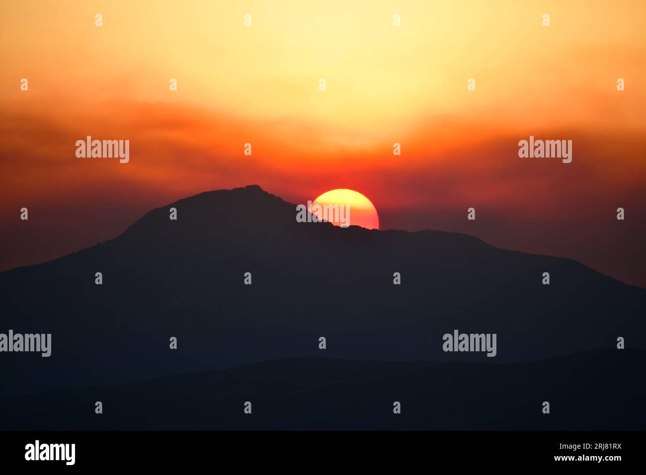 GREECE- RED SUNSET AFTER FIRE IN PELOPONNESE Stock Photo - Alamy