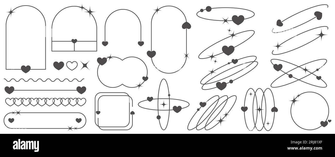 Aesthetic Shapes With Stars And Hearts Minimal Vector Lines With
