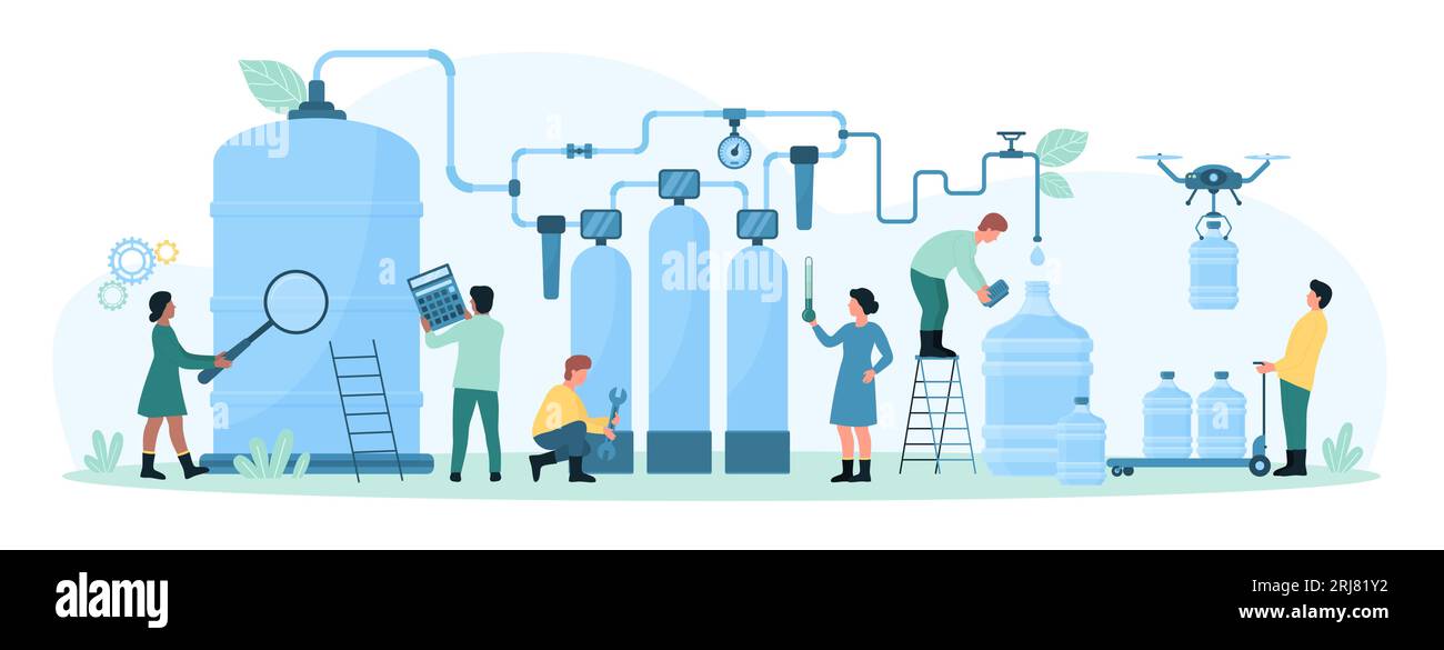 Production process of clean water vector illustration. Cartoon tiny ...