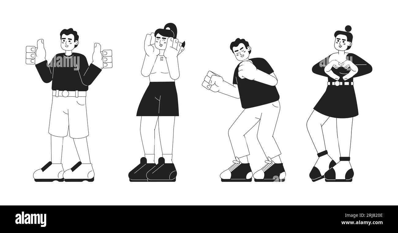 Overwhelmed With Happiness People Monochromatic Flat Vector Characters