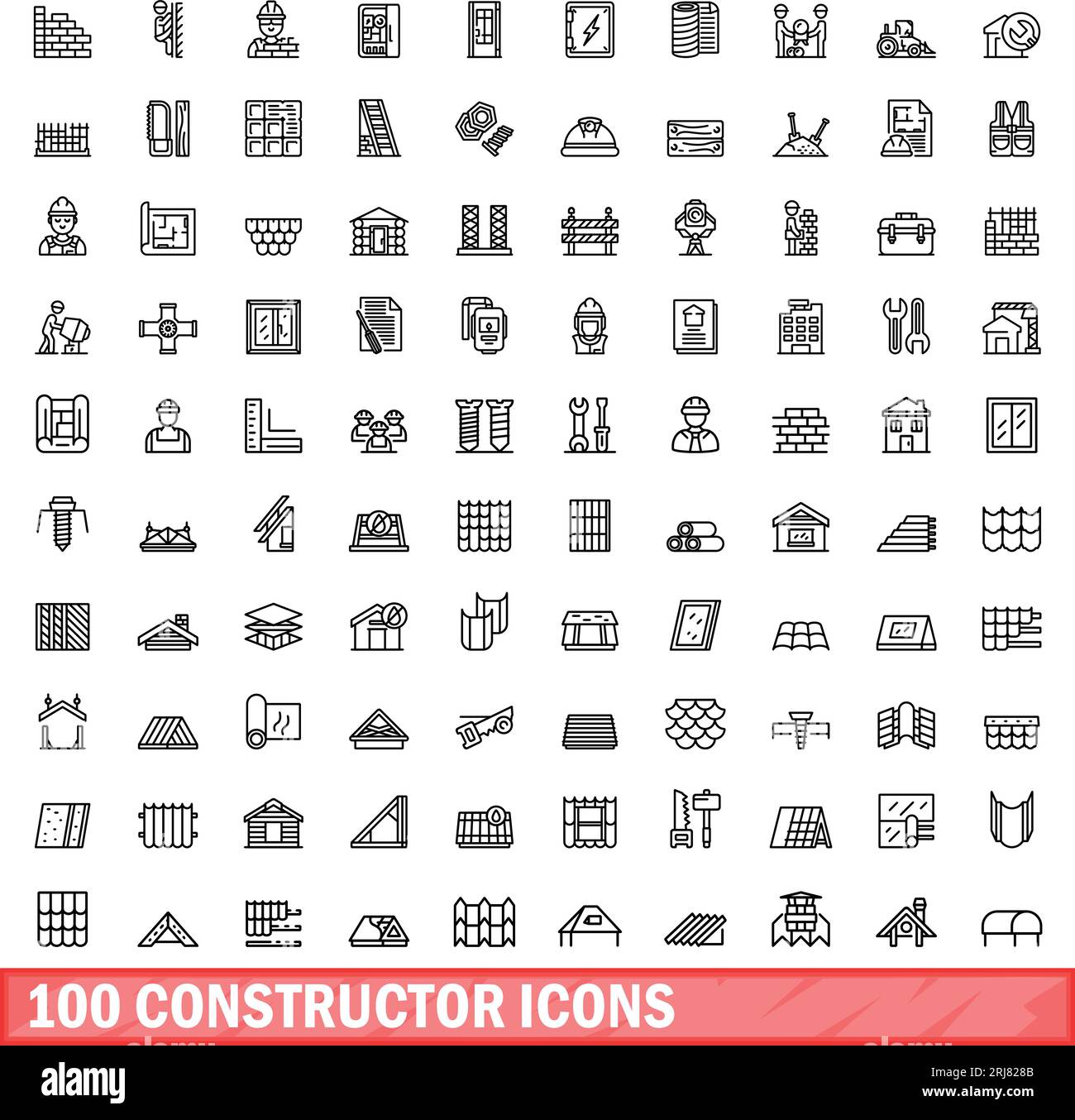 100 constructor icons set. Outline illustration of 100 constructor icons vector set isolated on ...