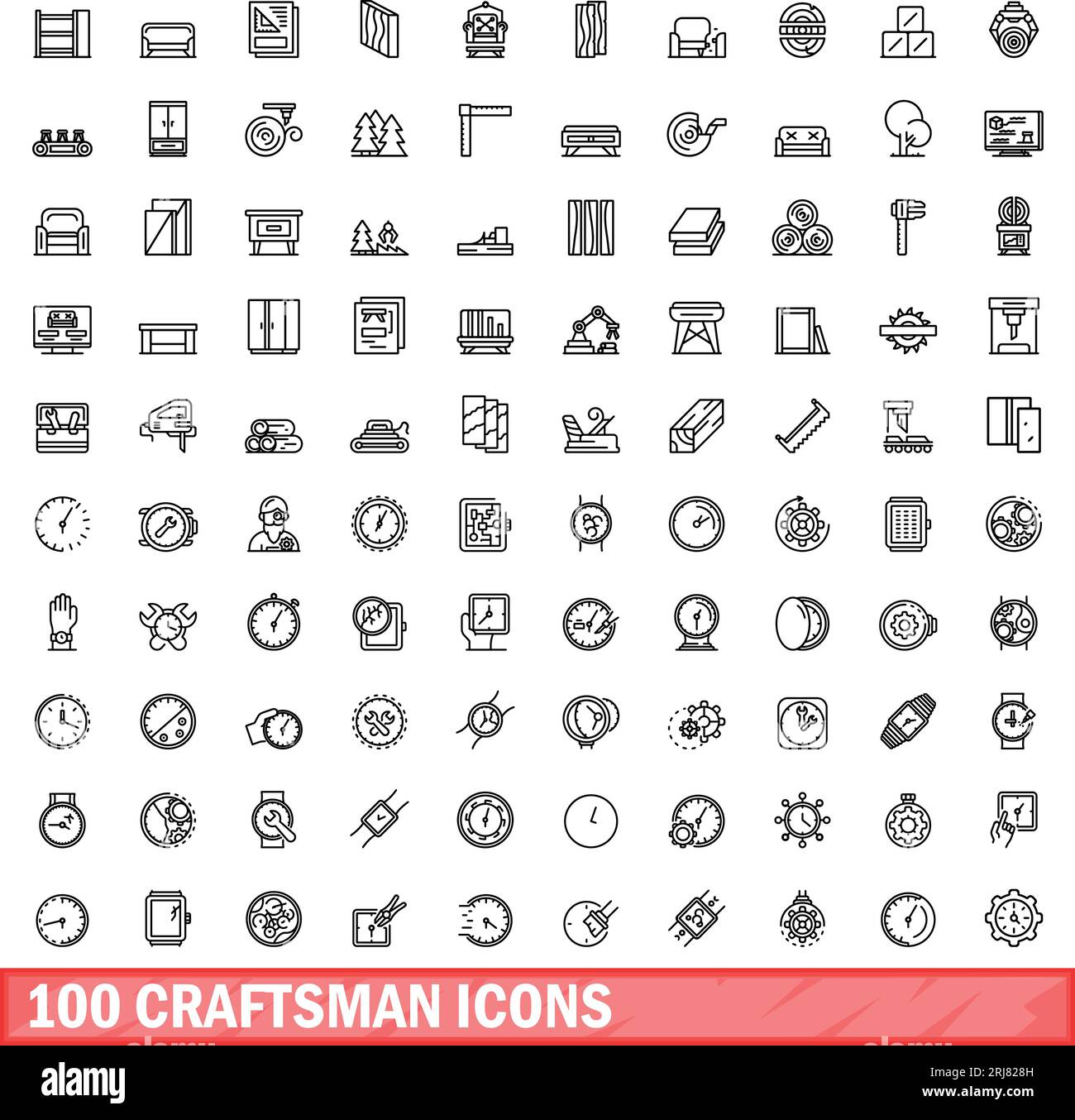 100 craftsman icons set. Outline illustration of 100 craftsman icons ...