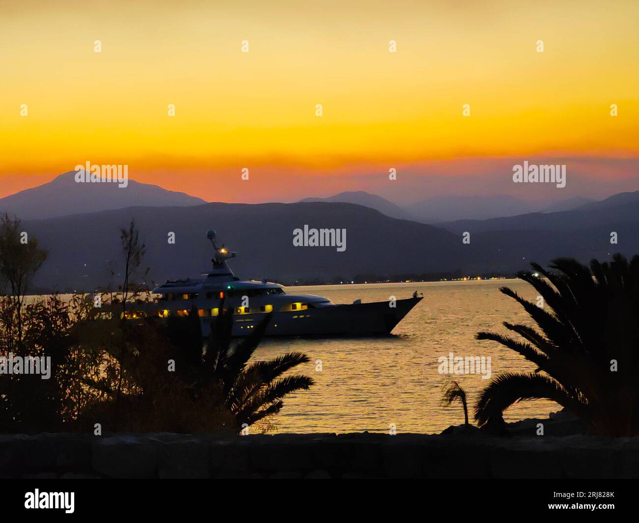 GREECE- RED SUNSET AFTER FIRE IN PELOPONNESE Stock Photo - Alamy