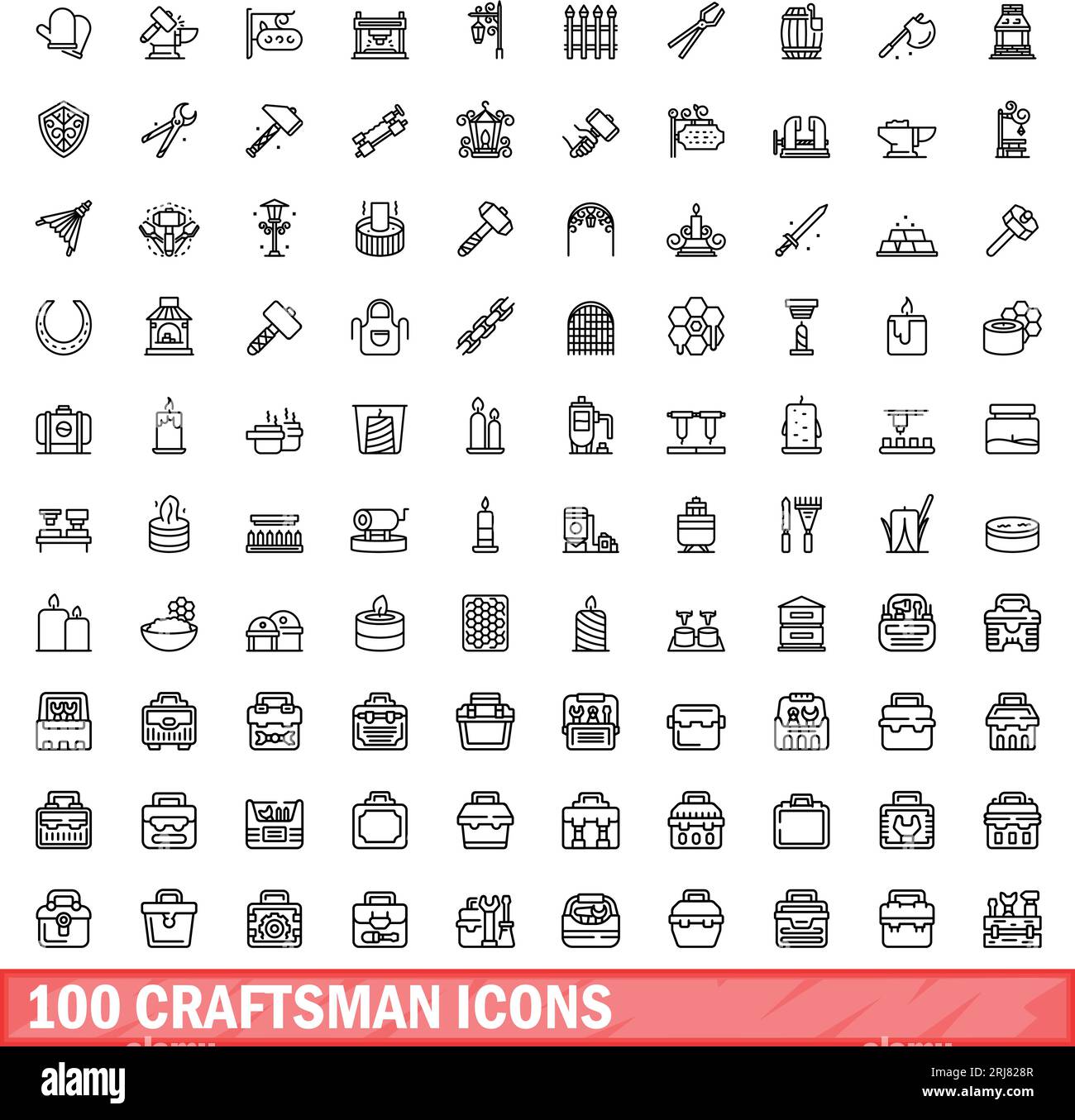 100 craftsman icons set. Outline illustration of 100 craftsman icons ...