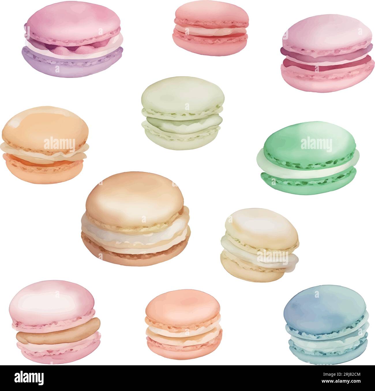Colorful macaroons isolated on a white background. Watercolor ...