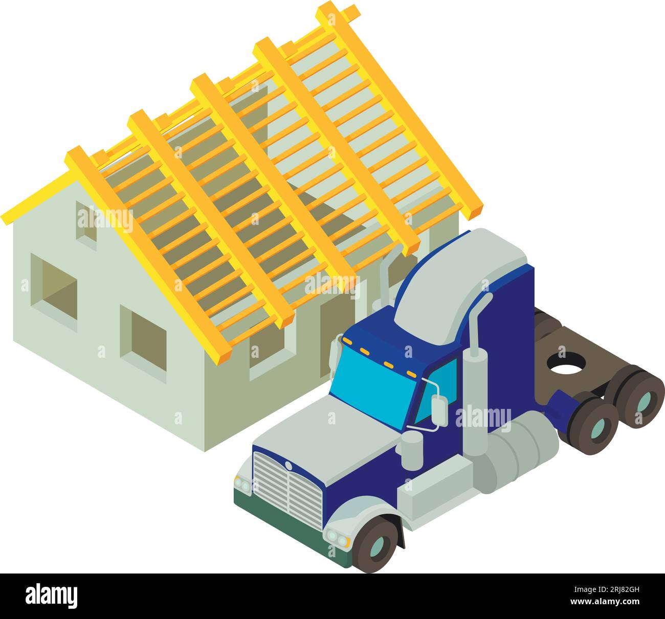 Construction work icon isometric vector. Semi trailer truck and ...