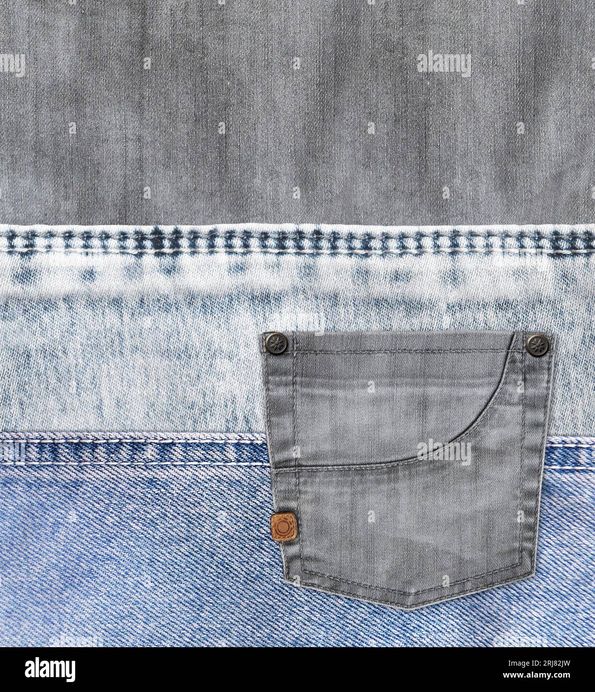 Vertical background with pocket and denim patches of light grey, blue ...