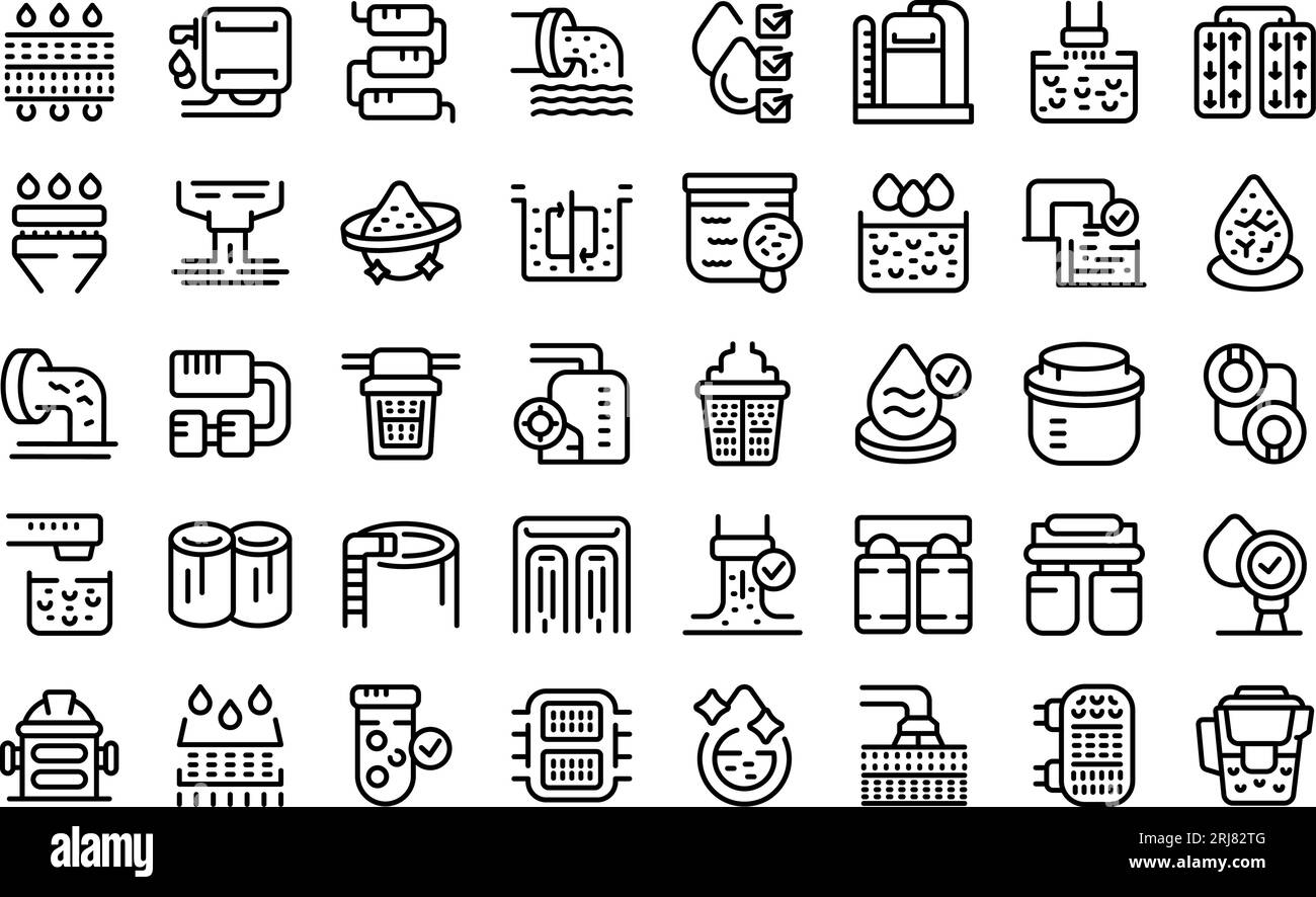 Filter for water purification icons set outline vector. Treatment tank ...