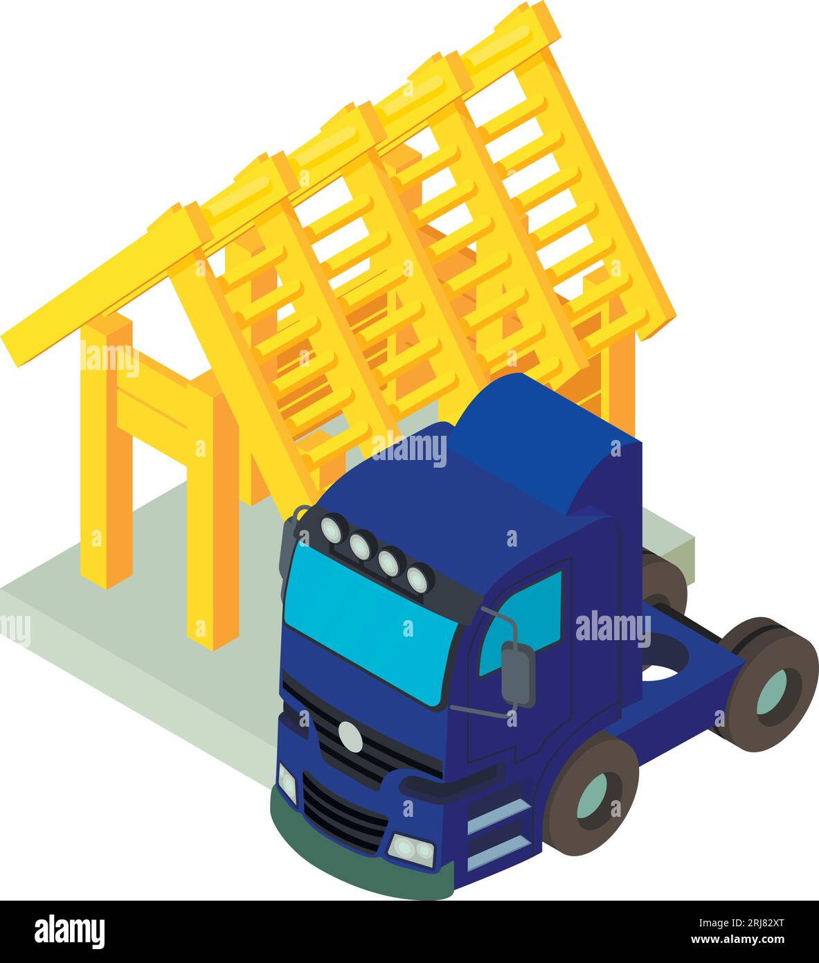 Building progress icon isometric vector. Semi trailer truck and ...