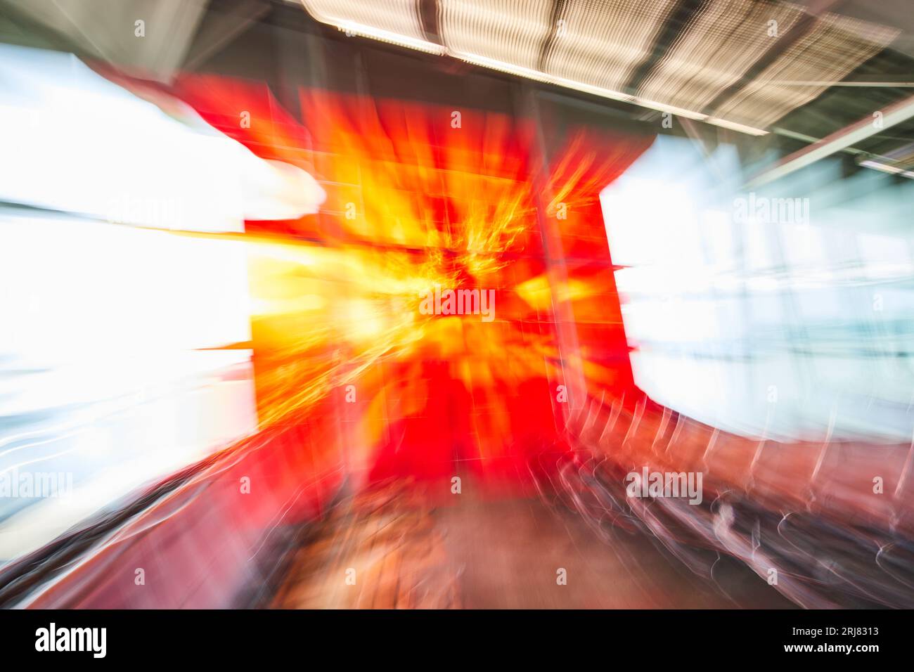 Abstract art with blown out colors and fiery red image in middle Stock ...