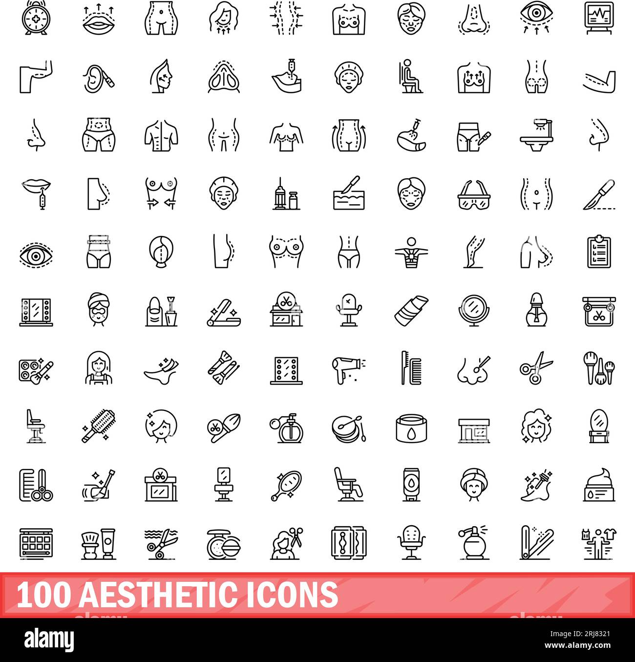 100 aesthetic icons set. Outline illustration of 100 aesthetic icons ...