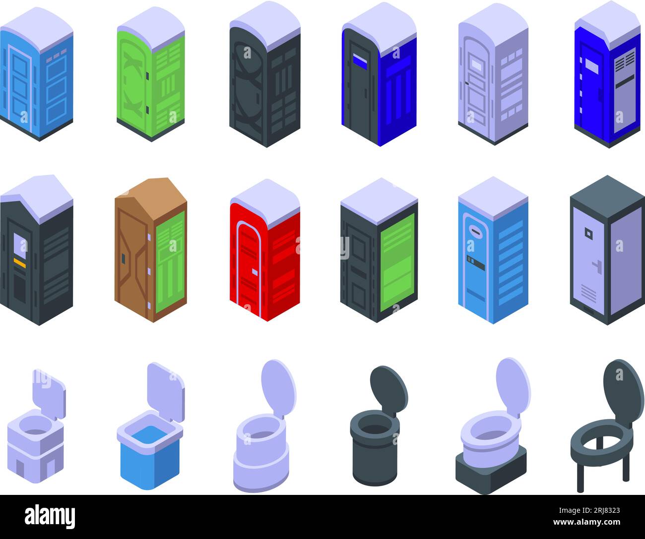 Portable toilet icons set isometric vector. Wc potty. Public event ...
