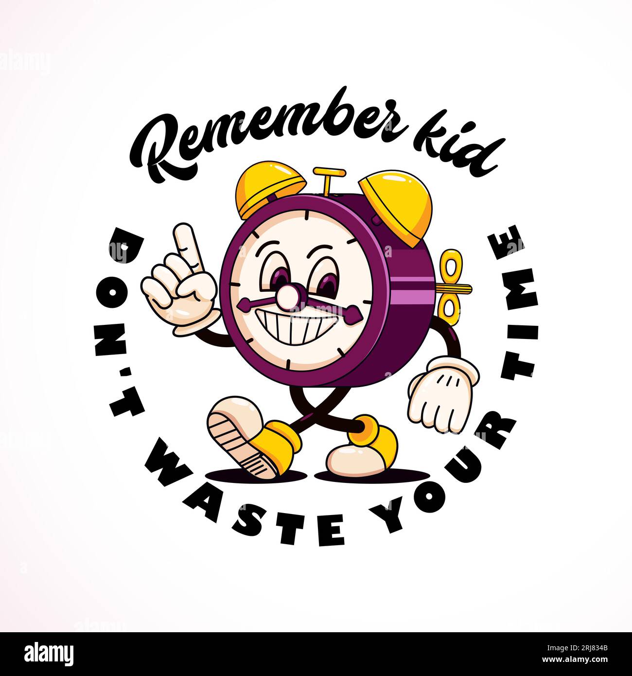 Retro cartoon walking alarm clock. Perfect for logos, t-shirts ...