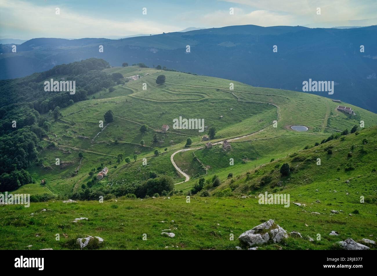 Summer view of the Lessinia Regional Natural Park, with meadows and ...