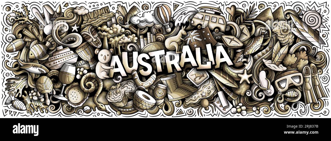 Australian culture doodle cartoon funny banner Stock Vector Image & Art ...