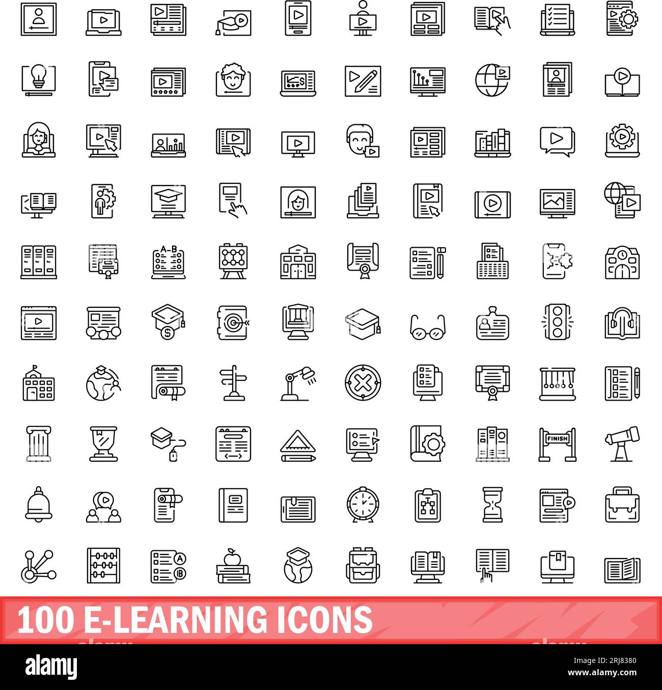 100 e-learning icons set. Outline illustration of 100 e-learning icons ...