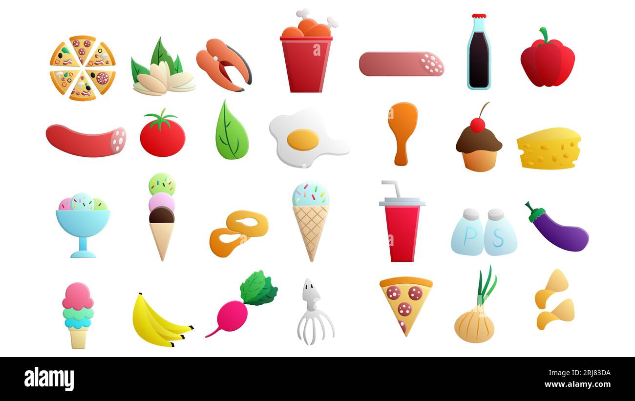 A set of 28 icons of delicious food and snacks items for a restaurant ...