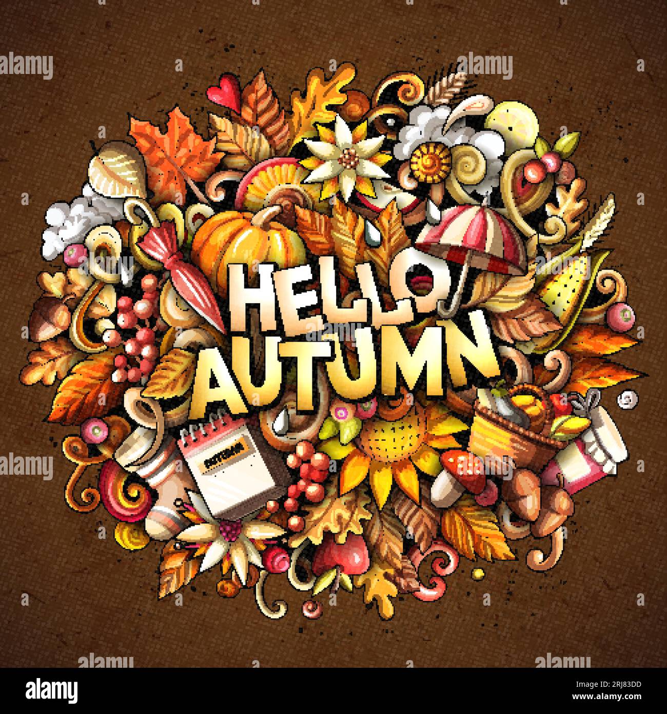 Hello Autumn nature cartoon doodle illustration Stock Vector Image ...