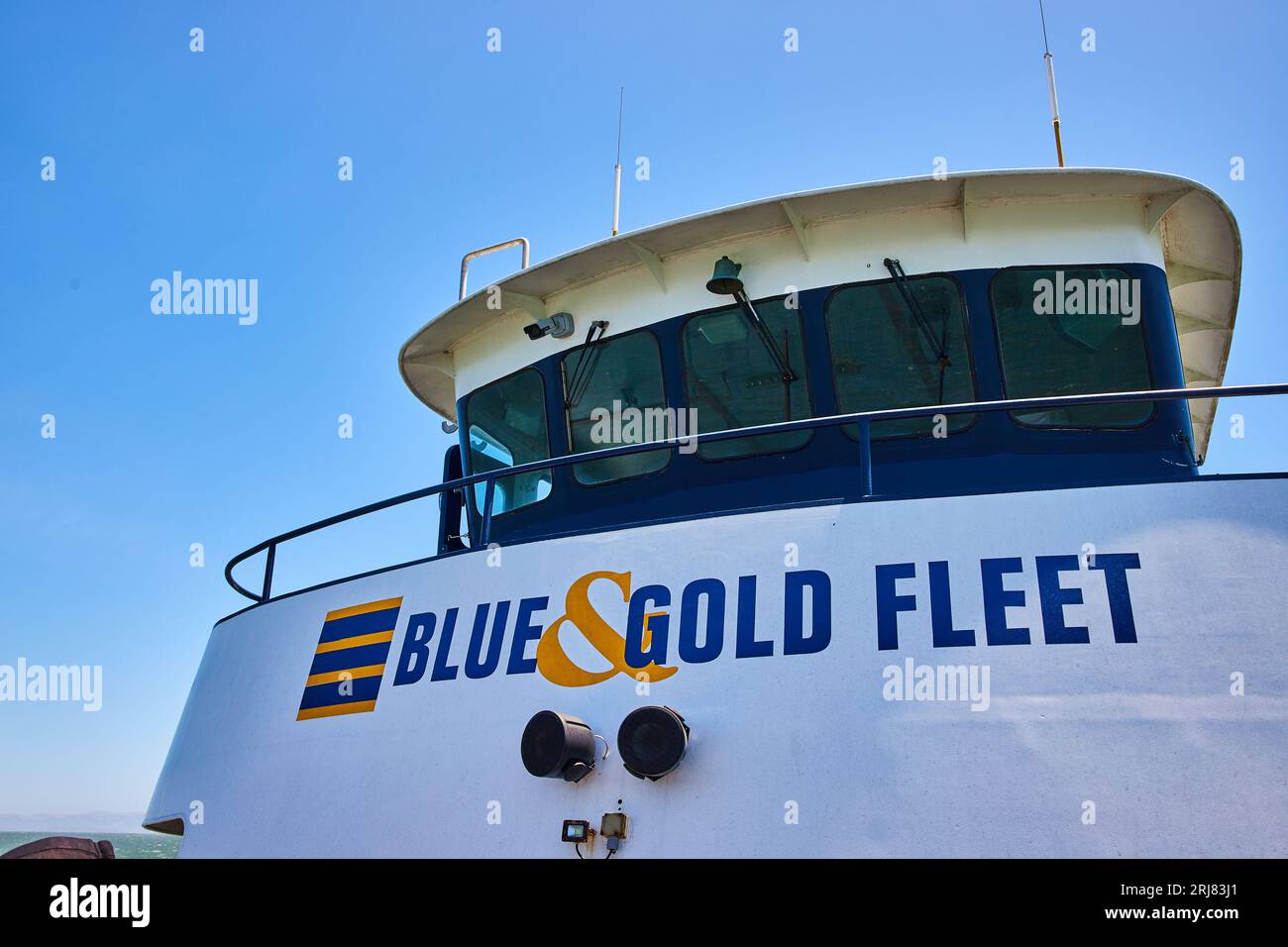 Exterior view of Blue and Gold Fleet tour boat cockpit Stock Photo - Alamy