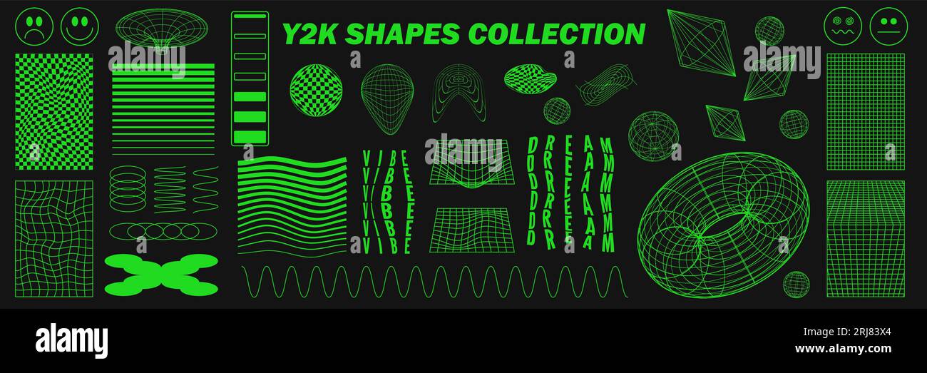 Surreal geometric retro shapes. Rave psychedelic futuristic set ...