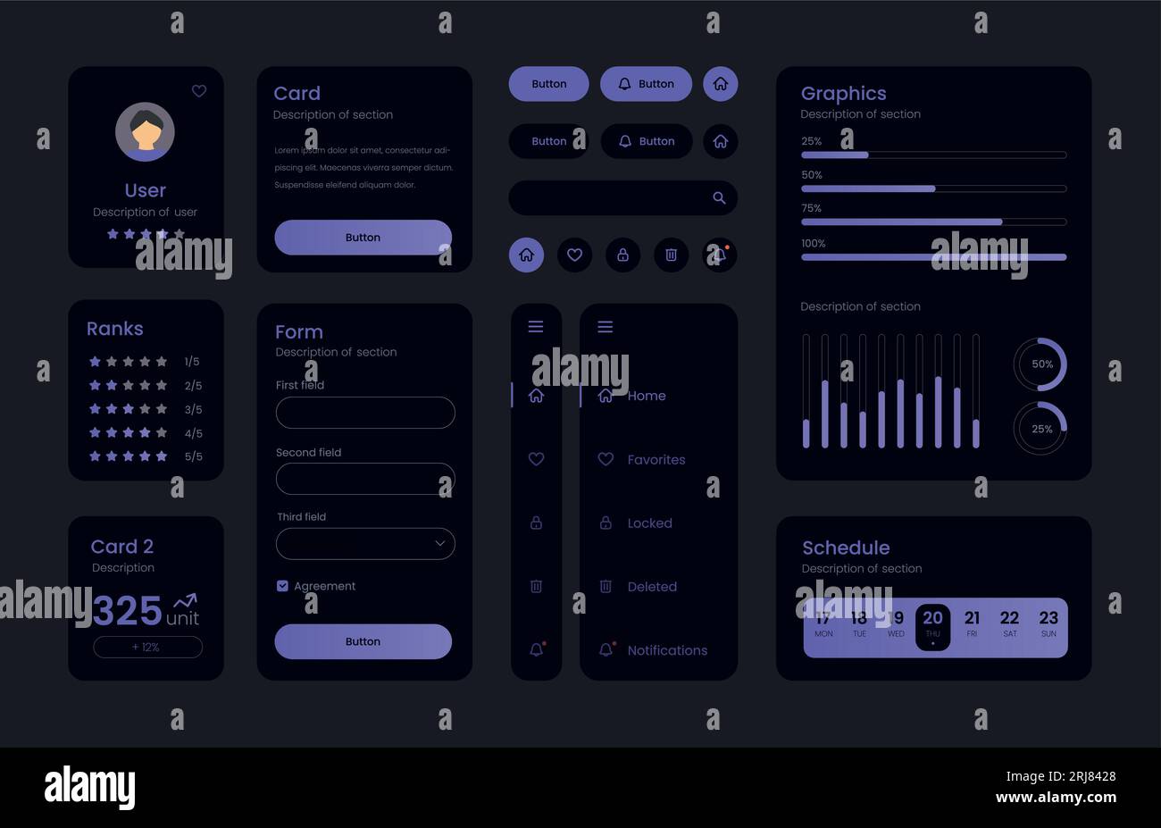 Dark Collection of gradient ui ux elements. Ux dashboard user panel template Stock Vector Image ...