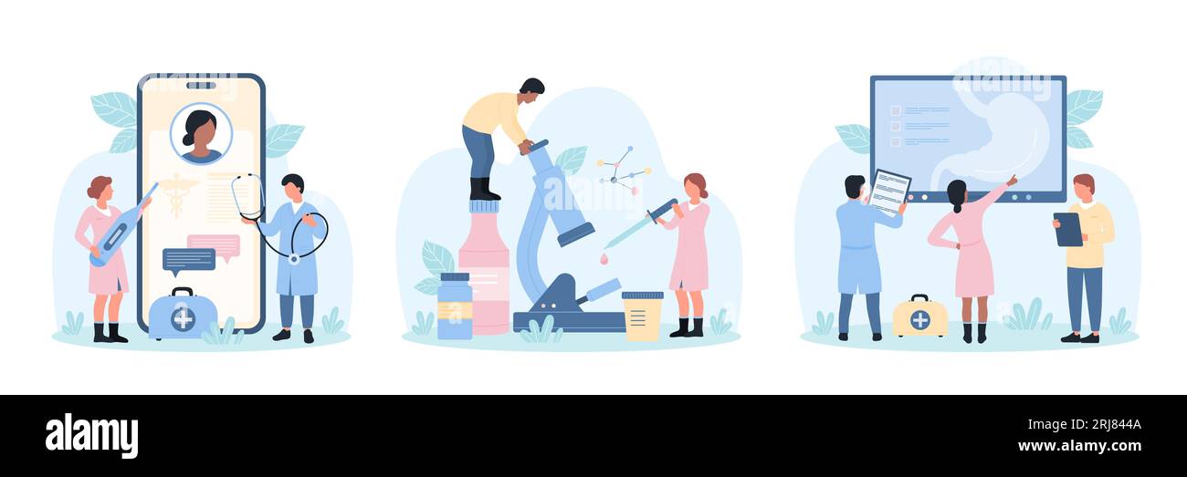 Online medicine, laboratory research and diagnosis set vector ...