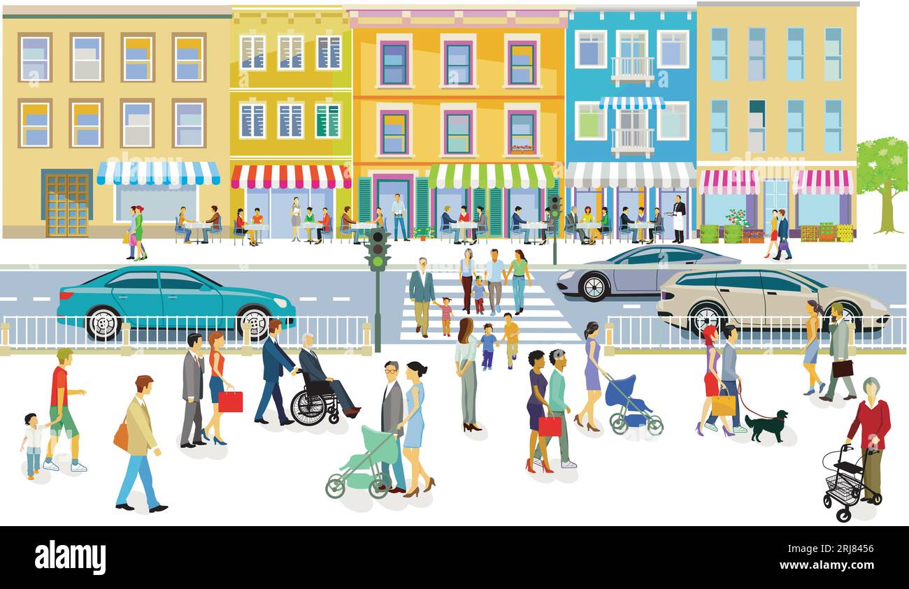 Road traffic with pedestrians, illustration Stock Vector Image & Art ...