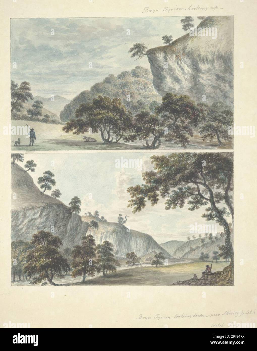 Bryn Tirion looking up ; Bryn Tyrion looking down, near Skiviog 1795 by ...